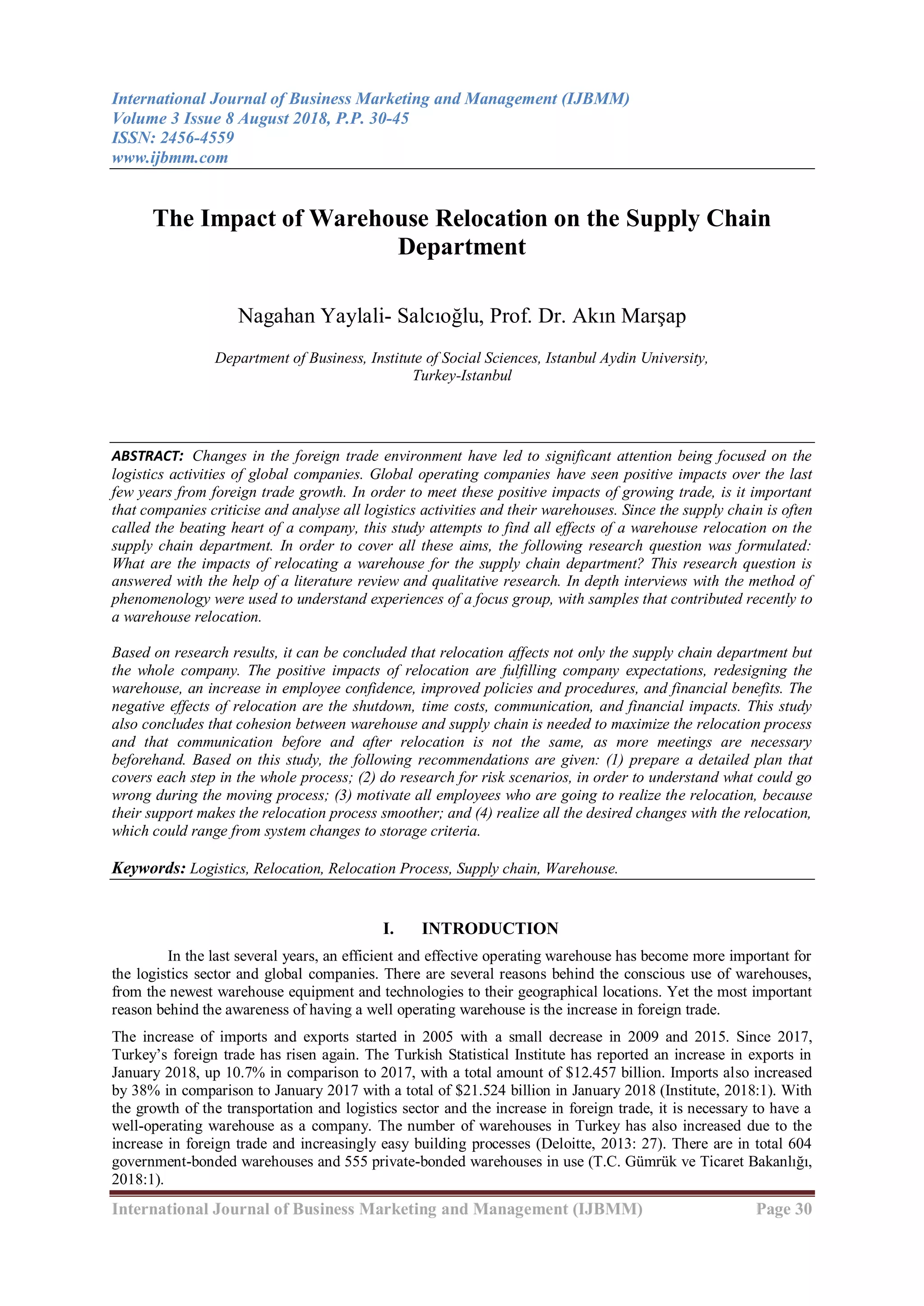 The Impact of Warehouse Relocation on the Supply Chain Department | PDF