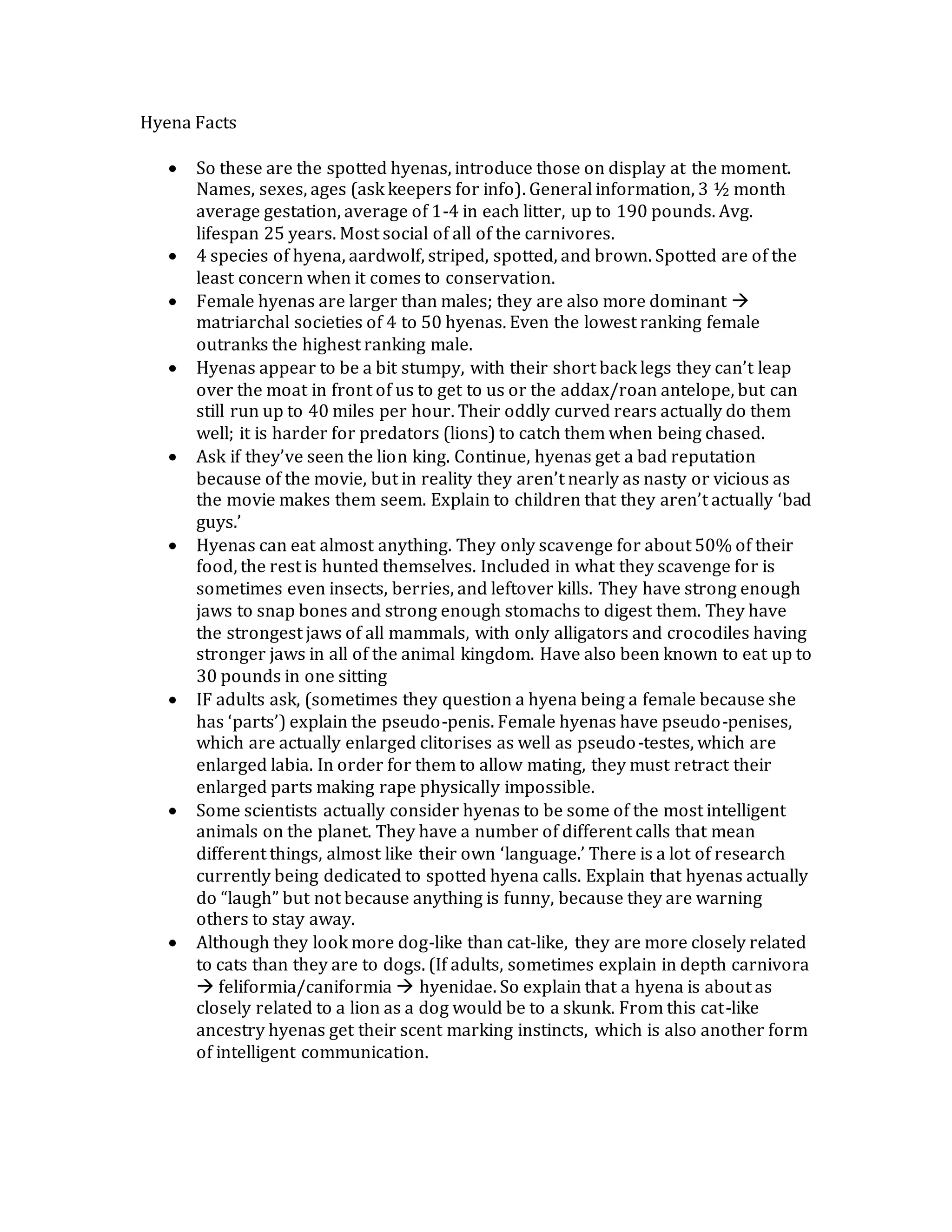 Hyena Facts | DOCX