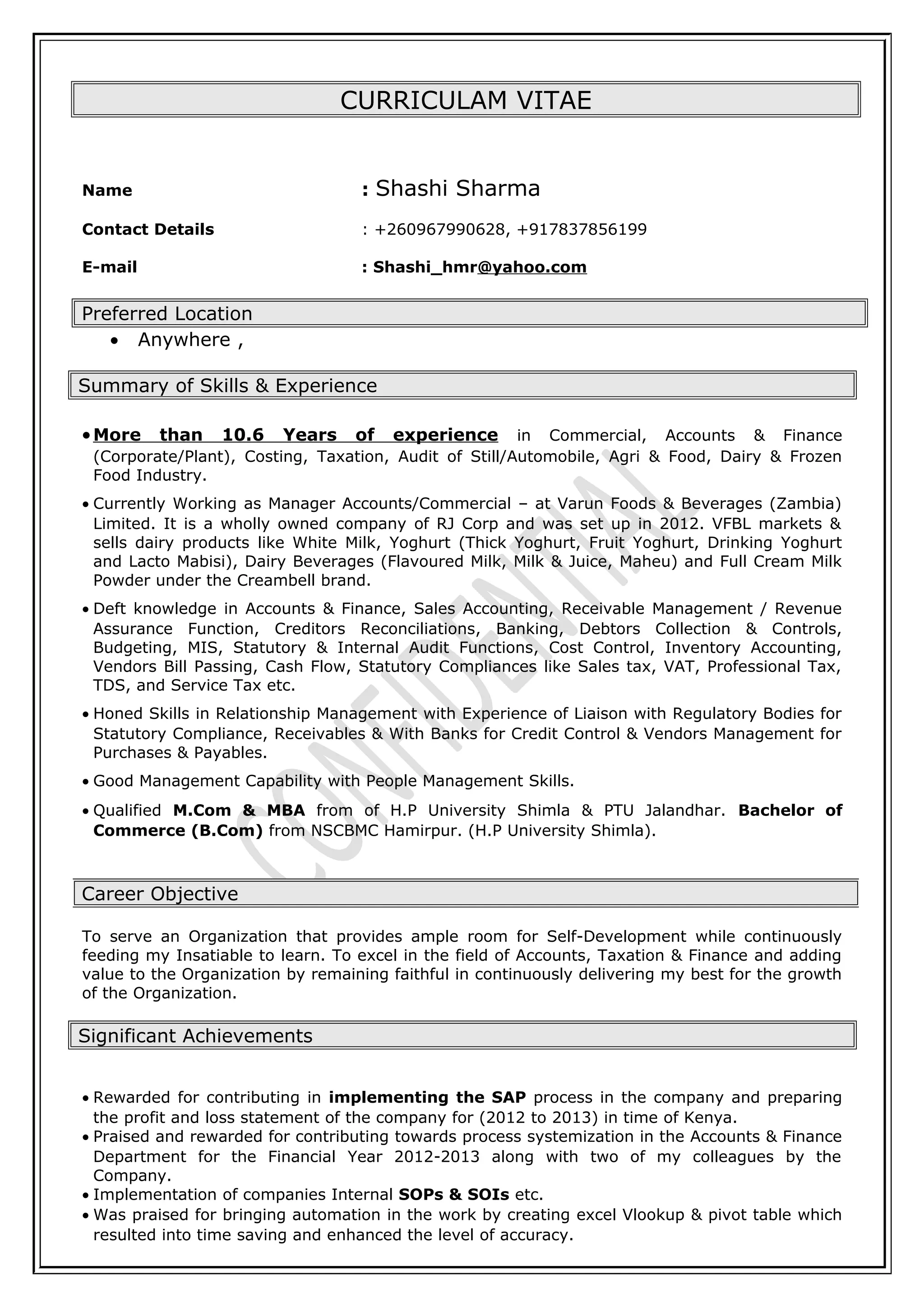 CV Shashi Sharma | DOC