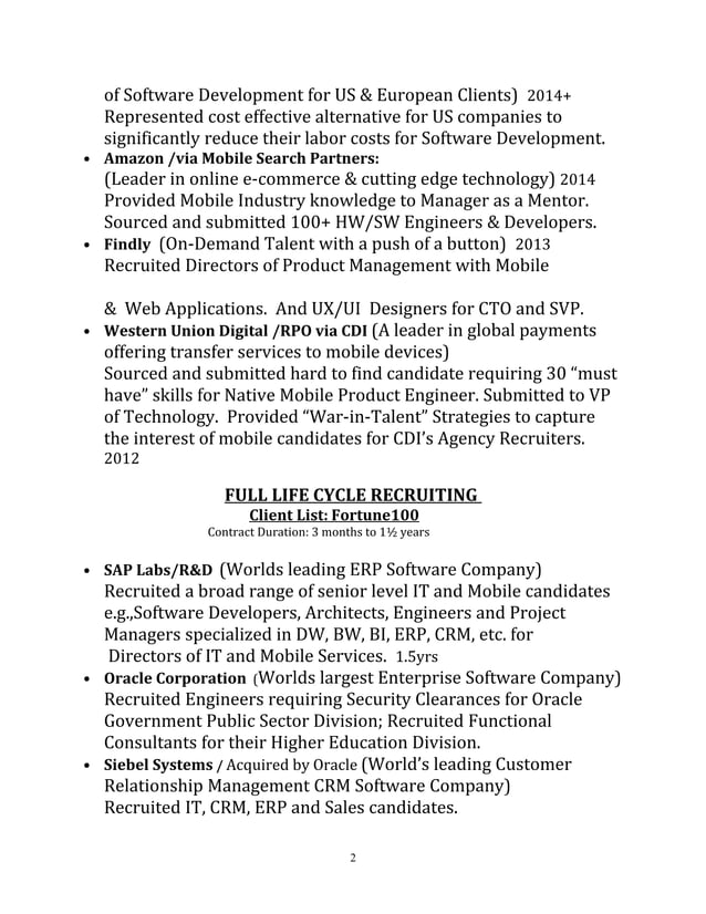LI Resume for Jan Conti Sr Contract Tech Recruiter | PDF