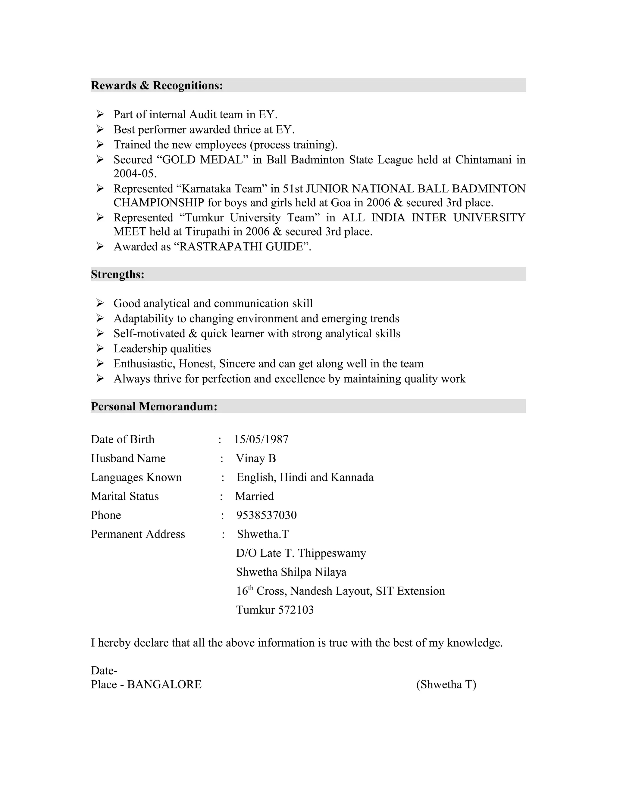 Shwetha Resume New | DOC