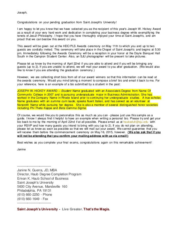 St Joe's award announcement