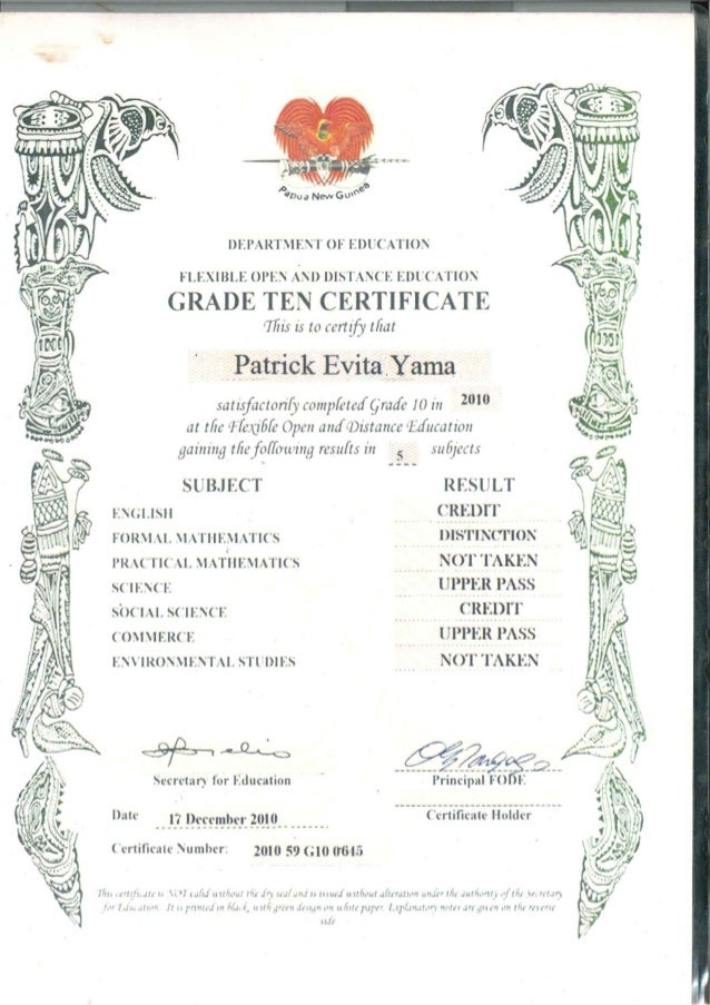 Grade 10 cert