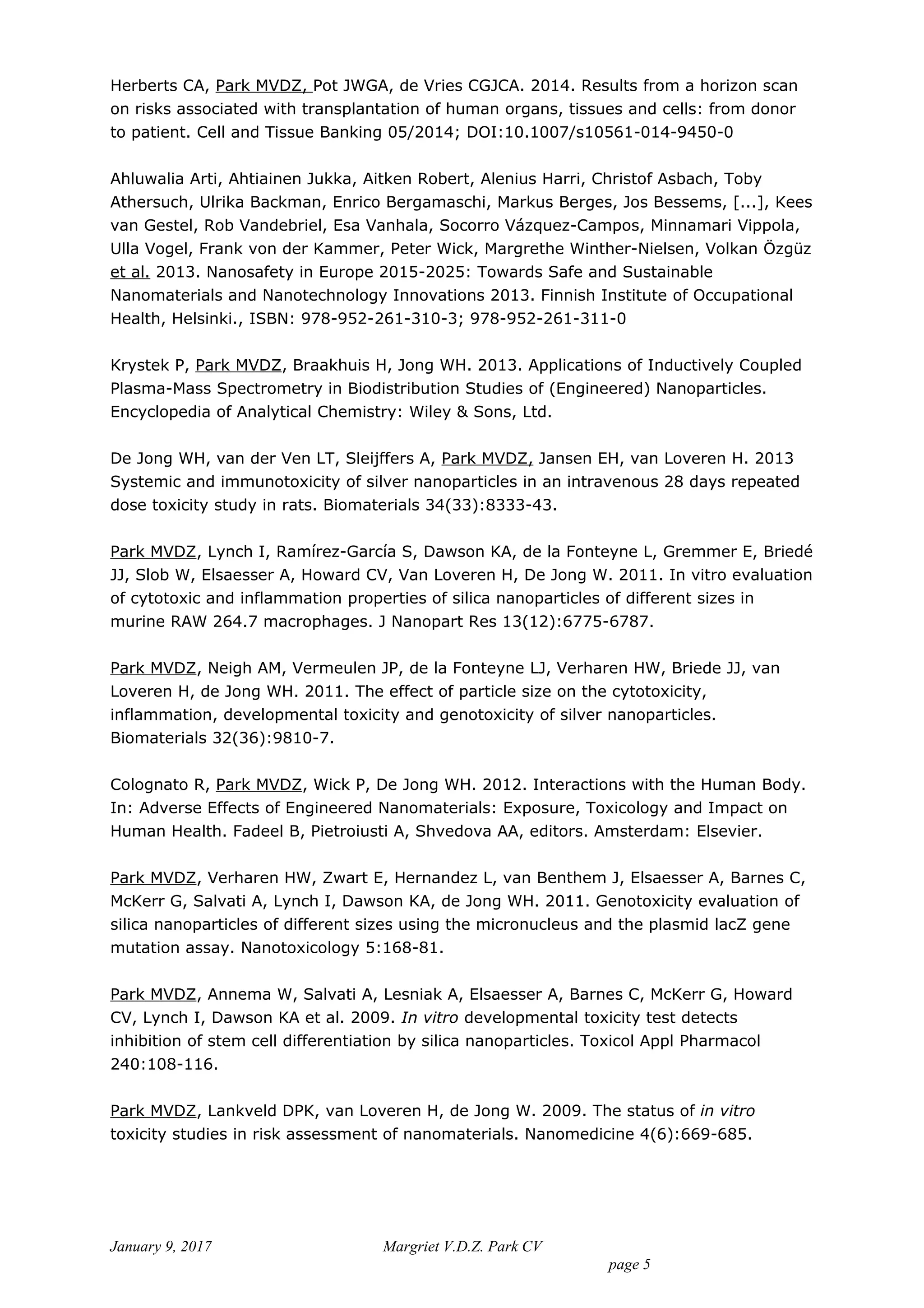 Margriet Park CV Jan 2017 | PDF