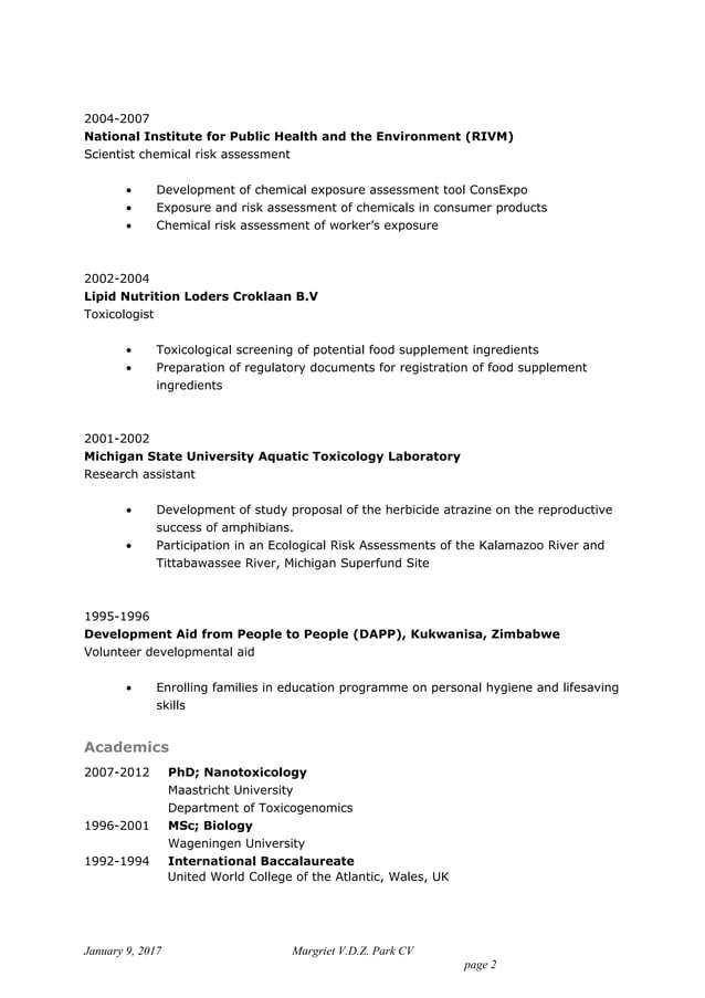 Margriet Park CV Jan 2017 | PDF
