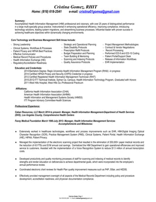 Cristina Gomez RHIT resume 2016 | PDF
