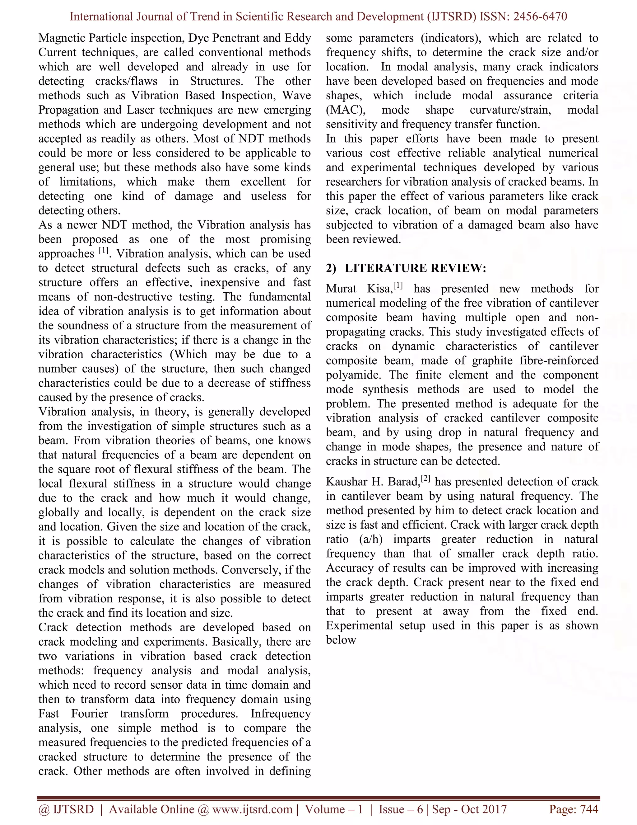 A Review On Detection Of Cracks Present In Composite Cantilever Beam By Using Vibration Analysis