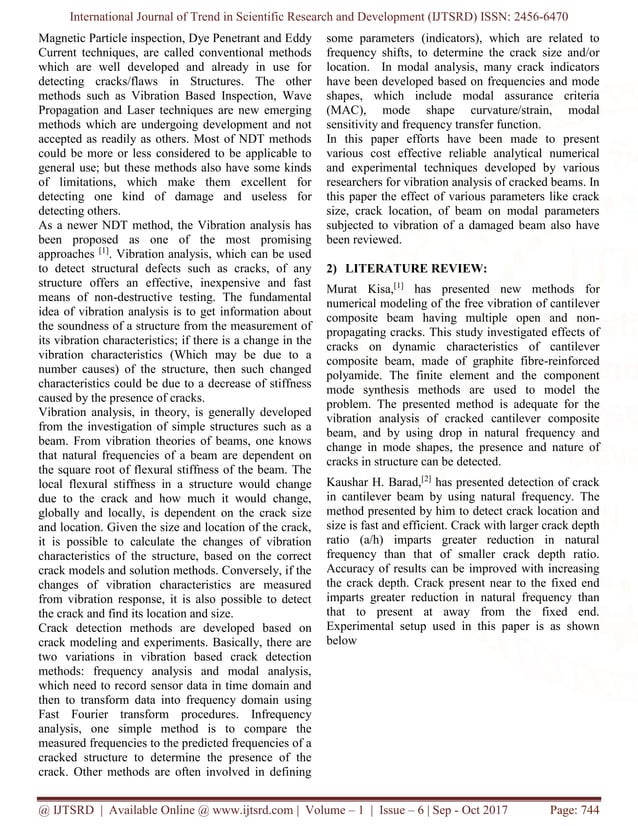 A Review On Detection Of Cracks Present In Composite Cantilever Beam By Using Vibration Analysis