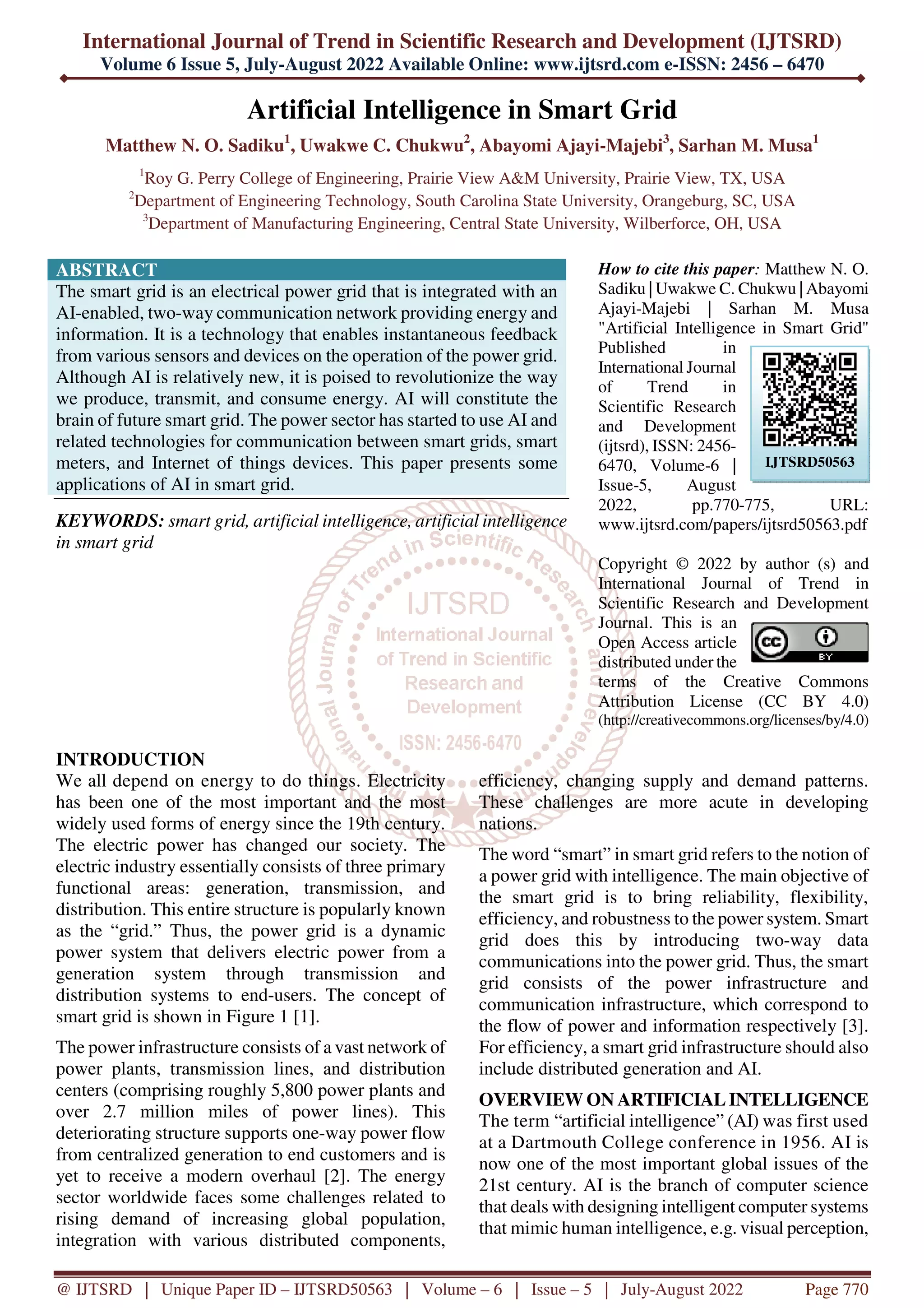 Artificial Intelligence in Smart Grid | PDF