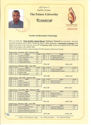 B.SC TRANSCRIPT CERTIFICATE (THE FUTURE UNIVERSITY) | PDF