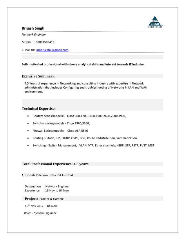 Brijesh-Resume | DOC | Computer Networking | Computing