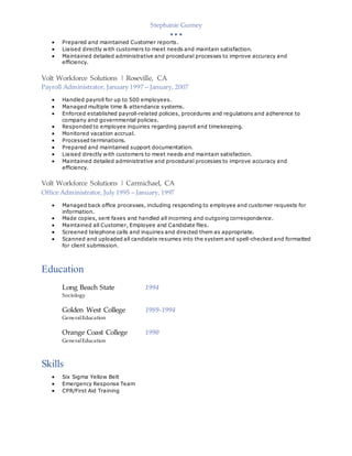 Resume - Stephanie Gurney | DOCX | Human Resources | Business