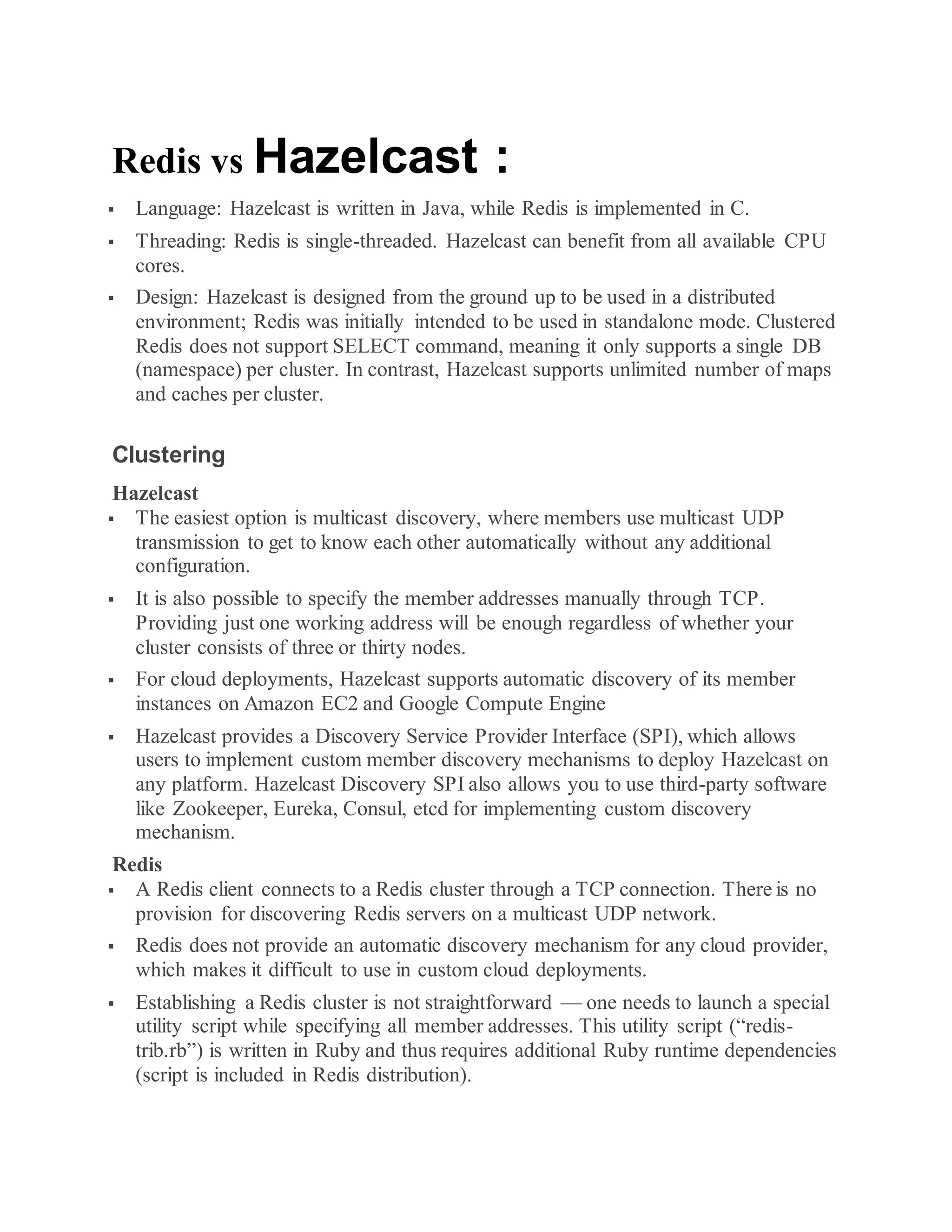 Redis vs Hazelcast | DOCX