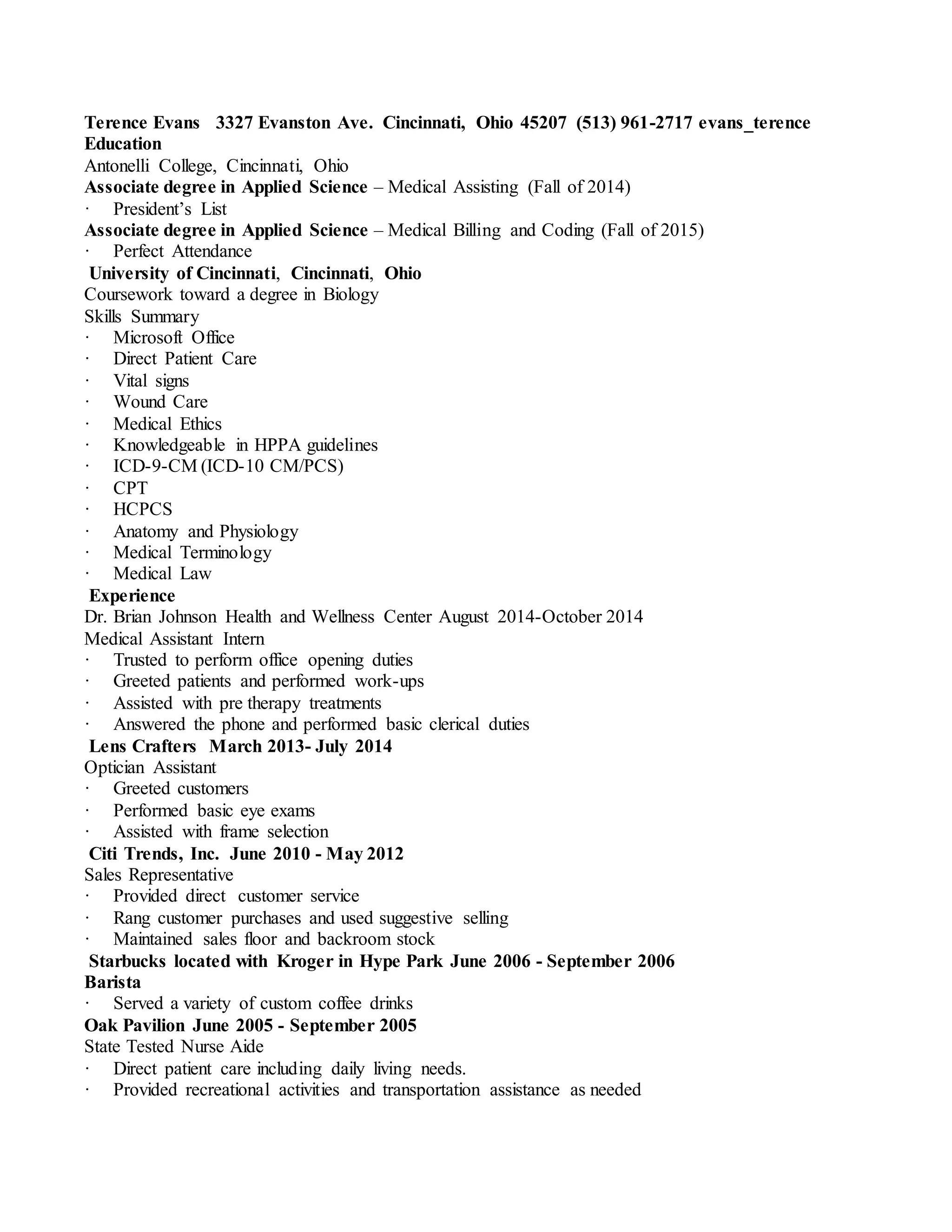Terence Evans Resume | DOCX