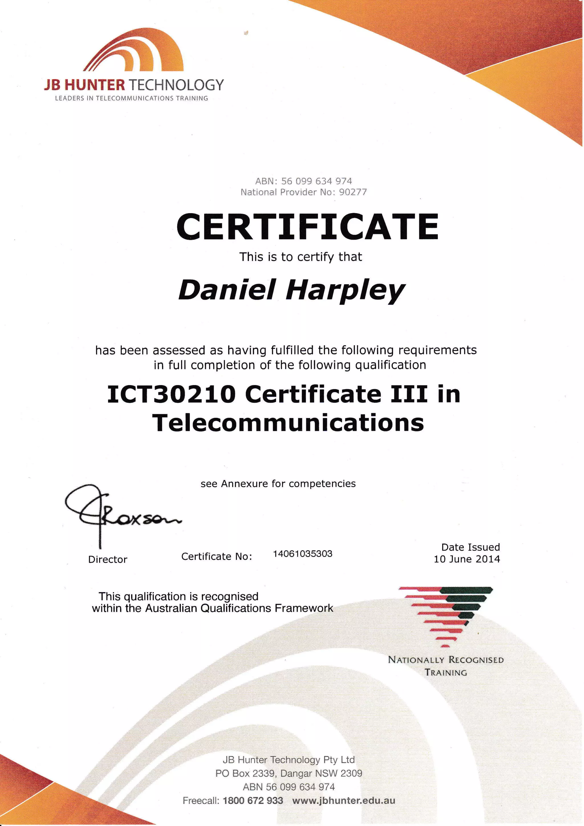 Daniel Harpley Cert III Telecommunications (2) | PDF