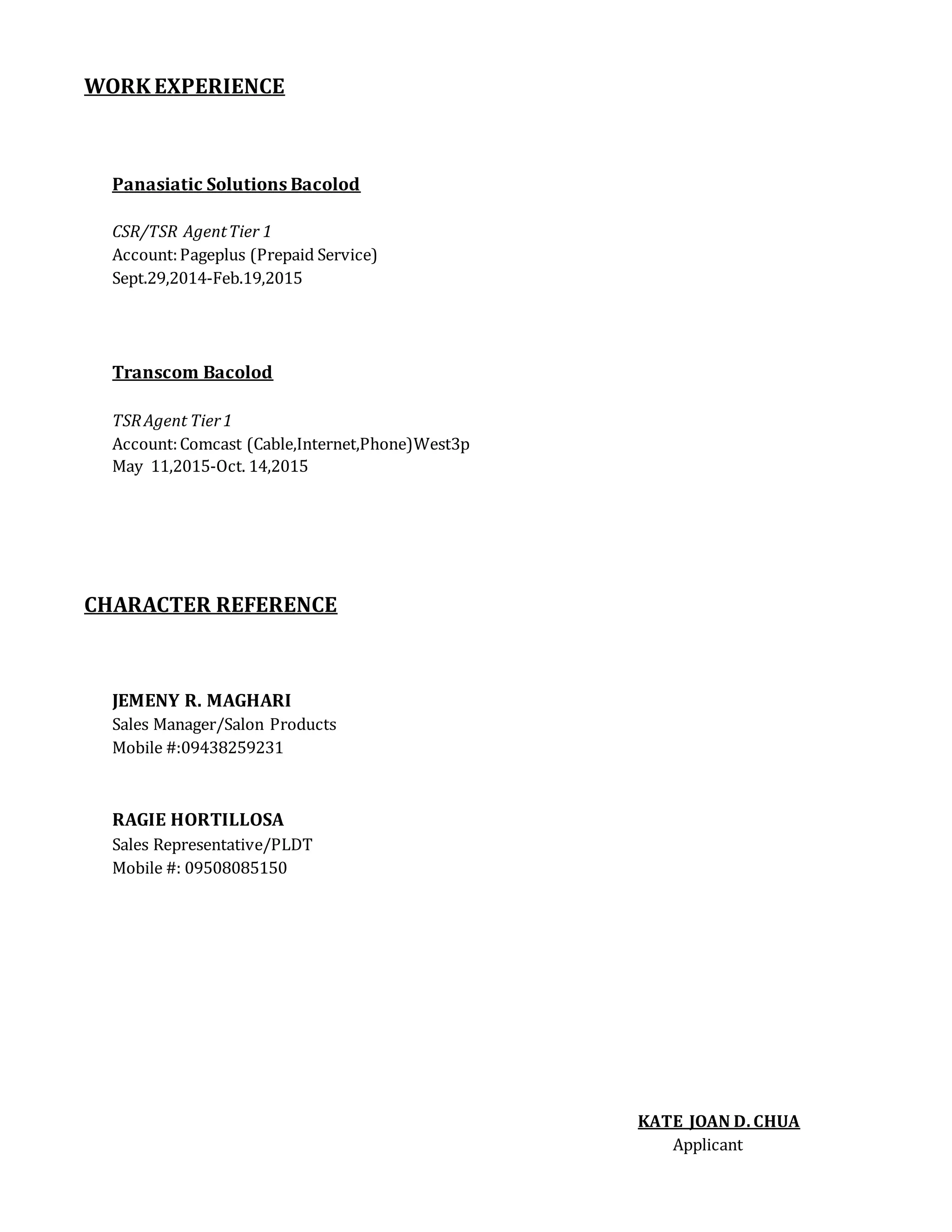 kate joan chua resume | PDF