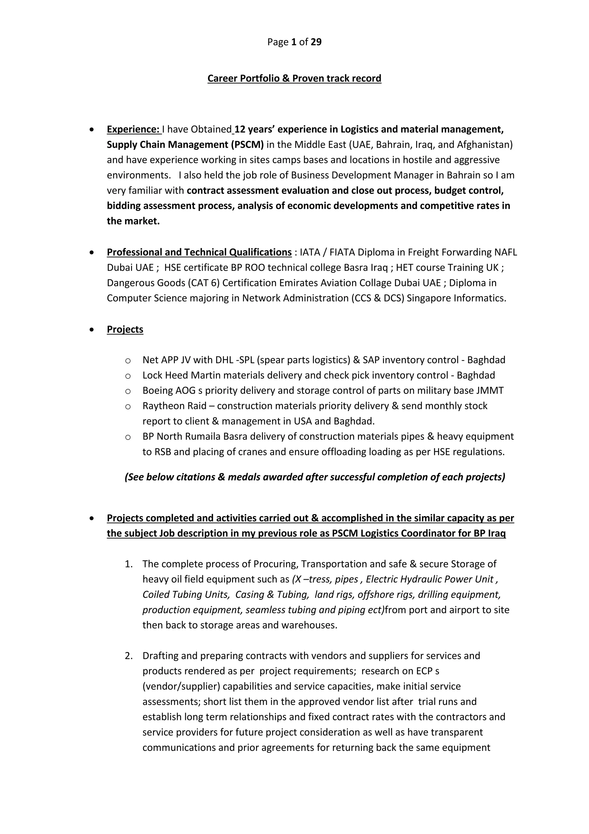 Career protofolio & Proven track record | PDF