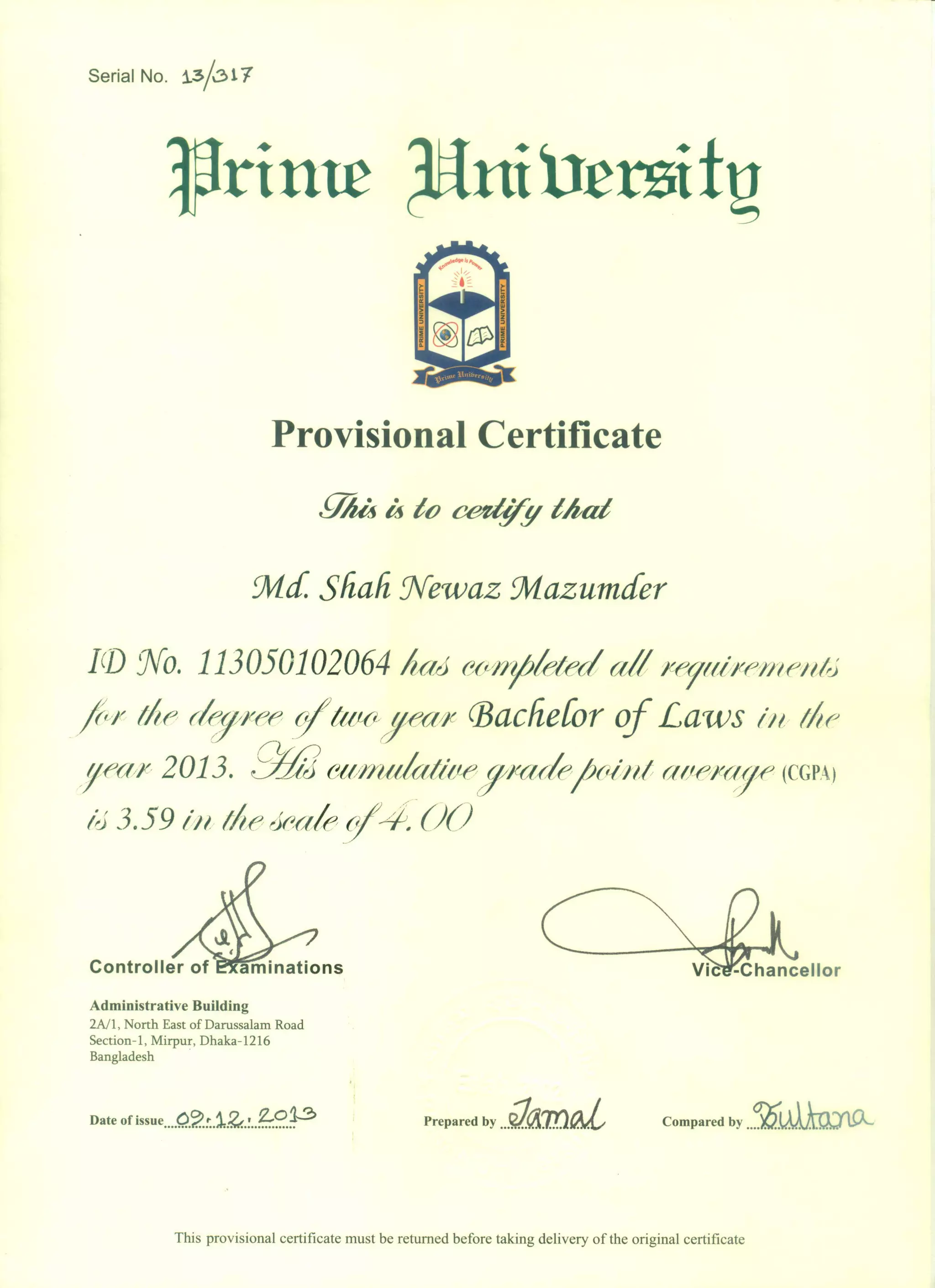 LL B Certificate | PDF