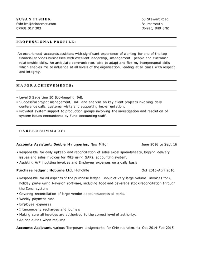 Susan Fisher CV | DOCX | Business Accounting & Finance | Business