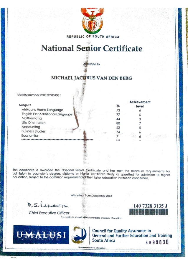 Matric certificate | PDF