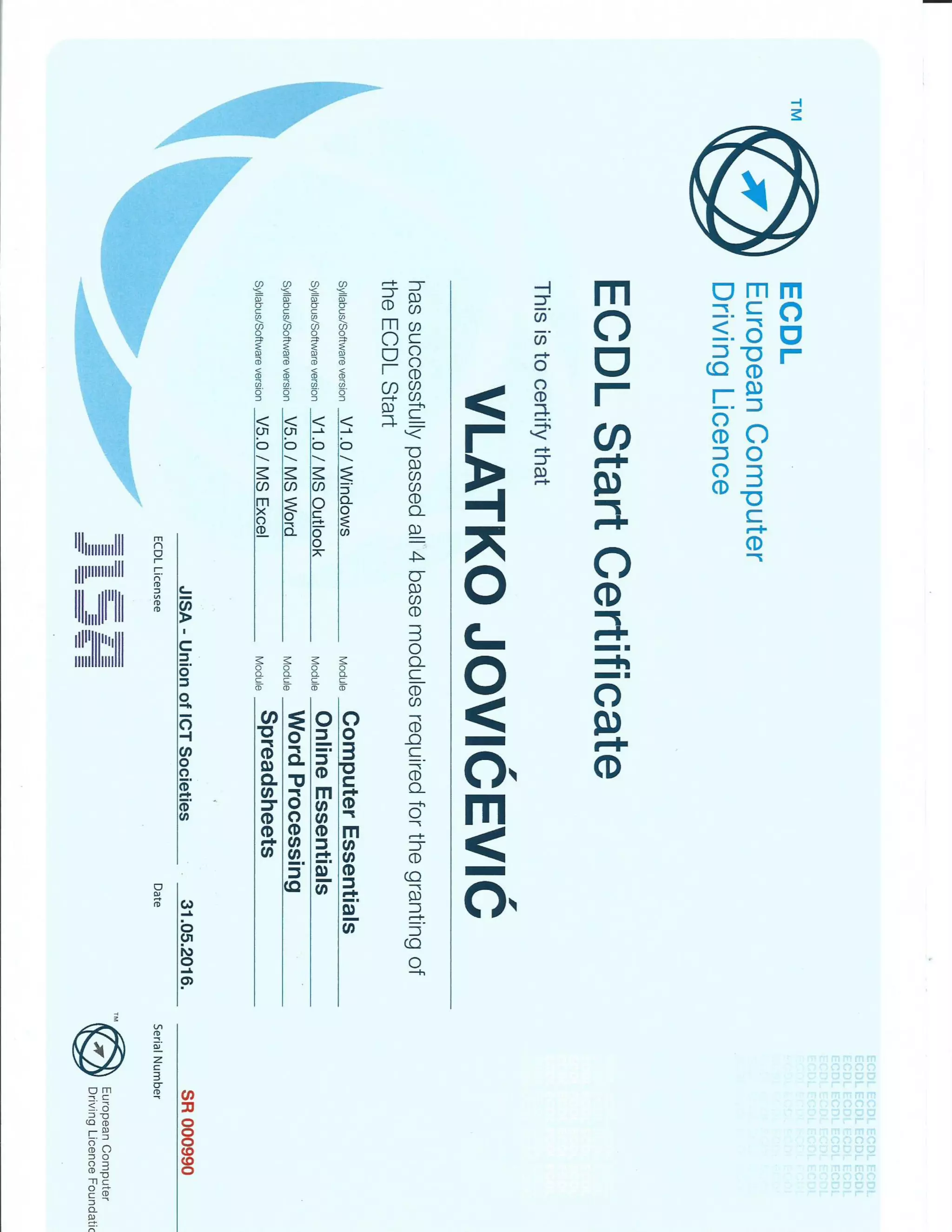 ECDL Certificate-Vlatko Jovicevic | PDF