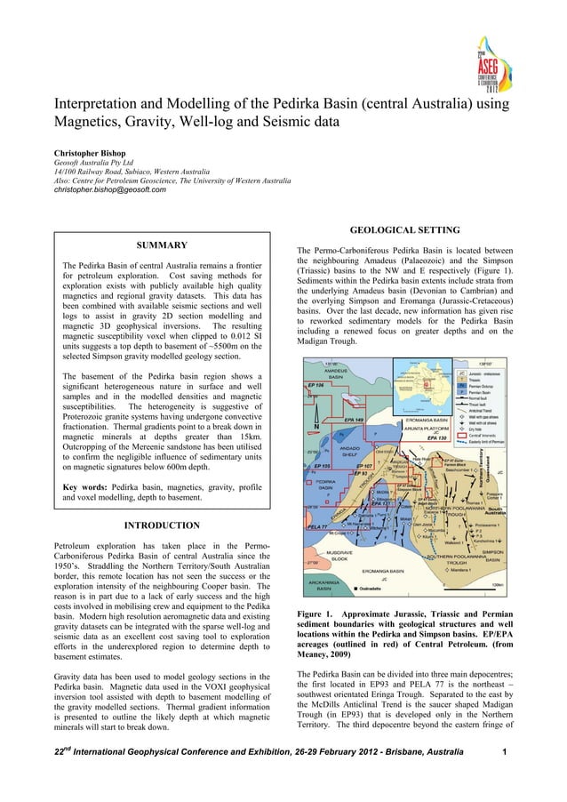 2012 BISHOP Interpretation and modelling of the Pedirka Basin using magnetics, gravity, well-log ...