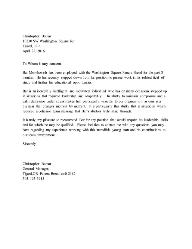 Bar Reference letter | DOCX