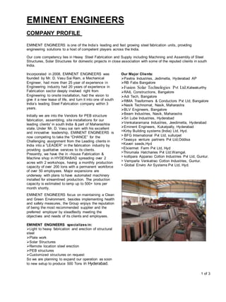 EMINENT ENGINEERS PROFILE | DOCX | Manufacturing Industry | Industries