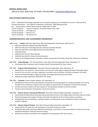 Donna_Rowland_Curriculum vitae | PDF | Professional School ...