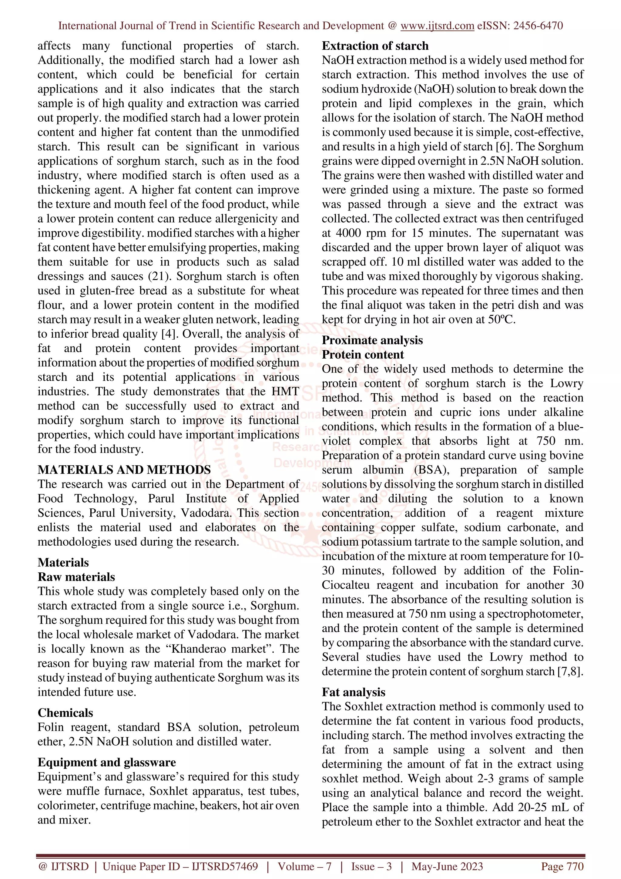 Extraction and Modification of Sorghum Starch and its Characterization ...