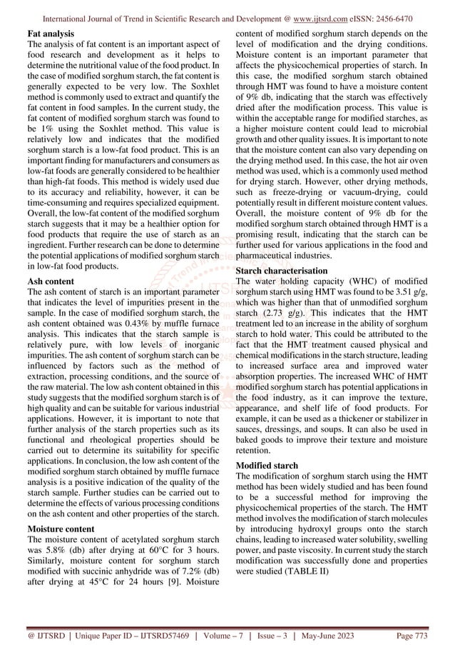 Extraction and Modification of Sorghum Starch and its Characterization | PDF