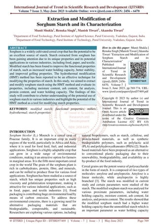 Extraction and Modification of Sorghum Starch and its Characterization | PDF