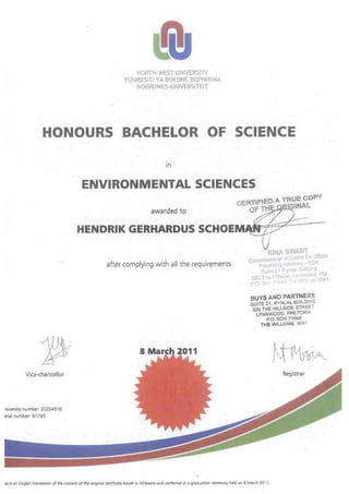 SCHOEMAN HG- HONS BSC IN ENVIRONMENTAL SCIENCES | PDF