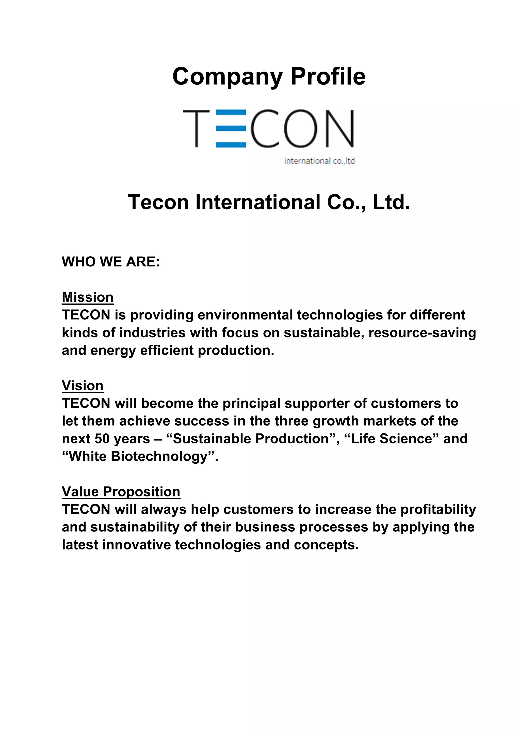 TECON Company Profile | PDF
