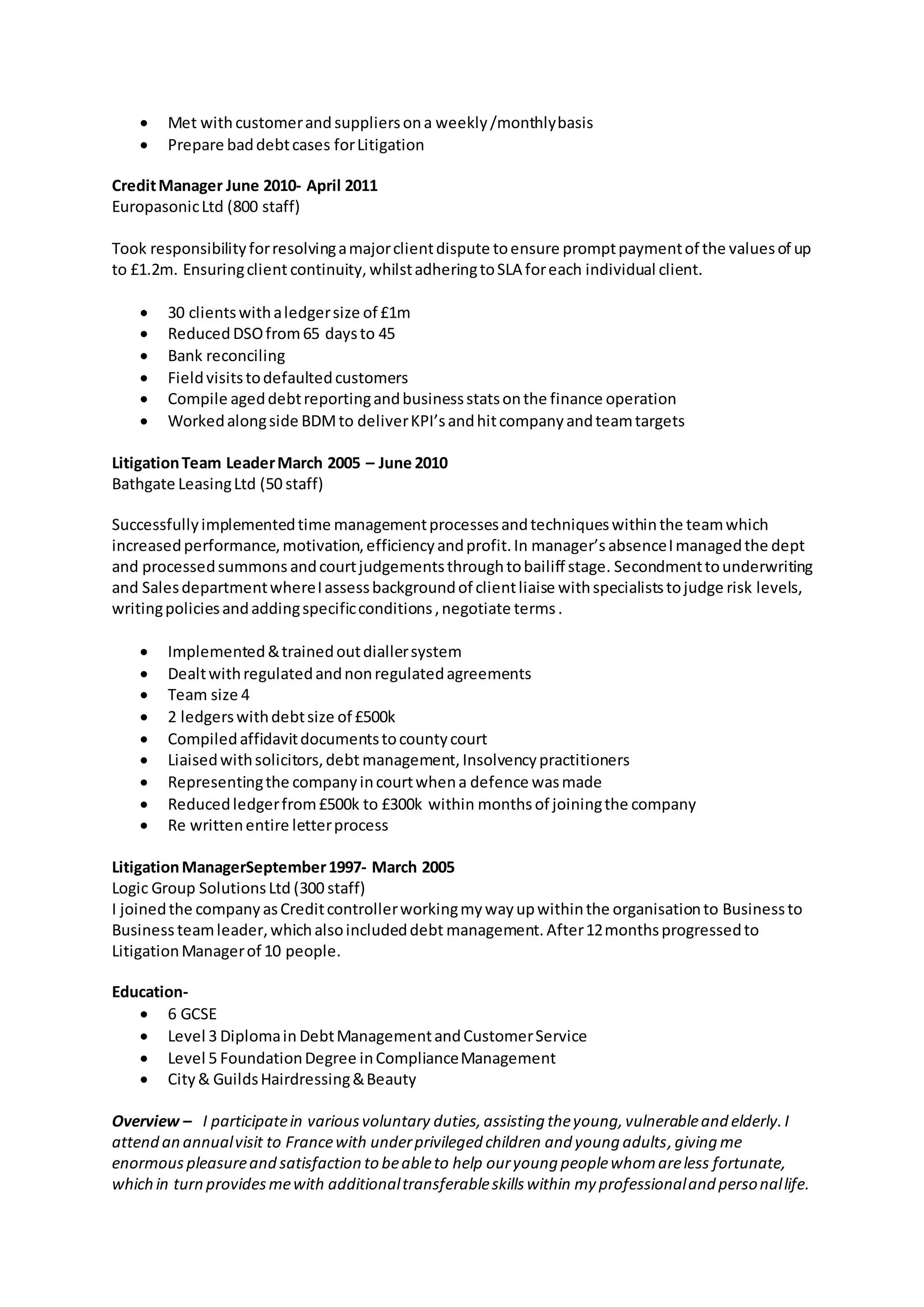 Lesley Wilson CV | PDF