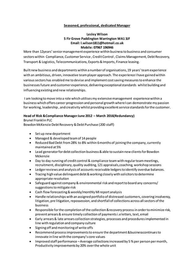 Lesley Wilson CV | PDF