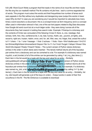 98 LAB Word Count Weite a program that first reads in the .pdf