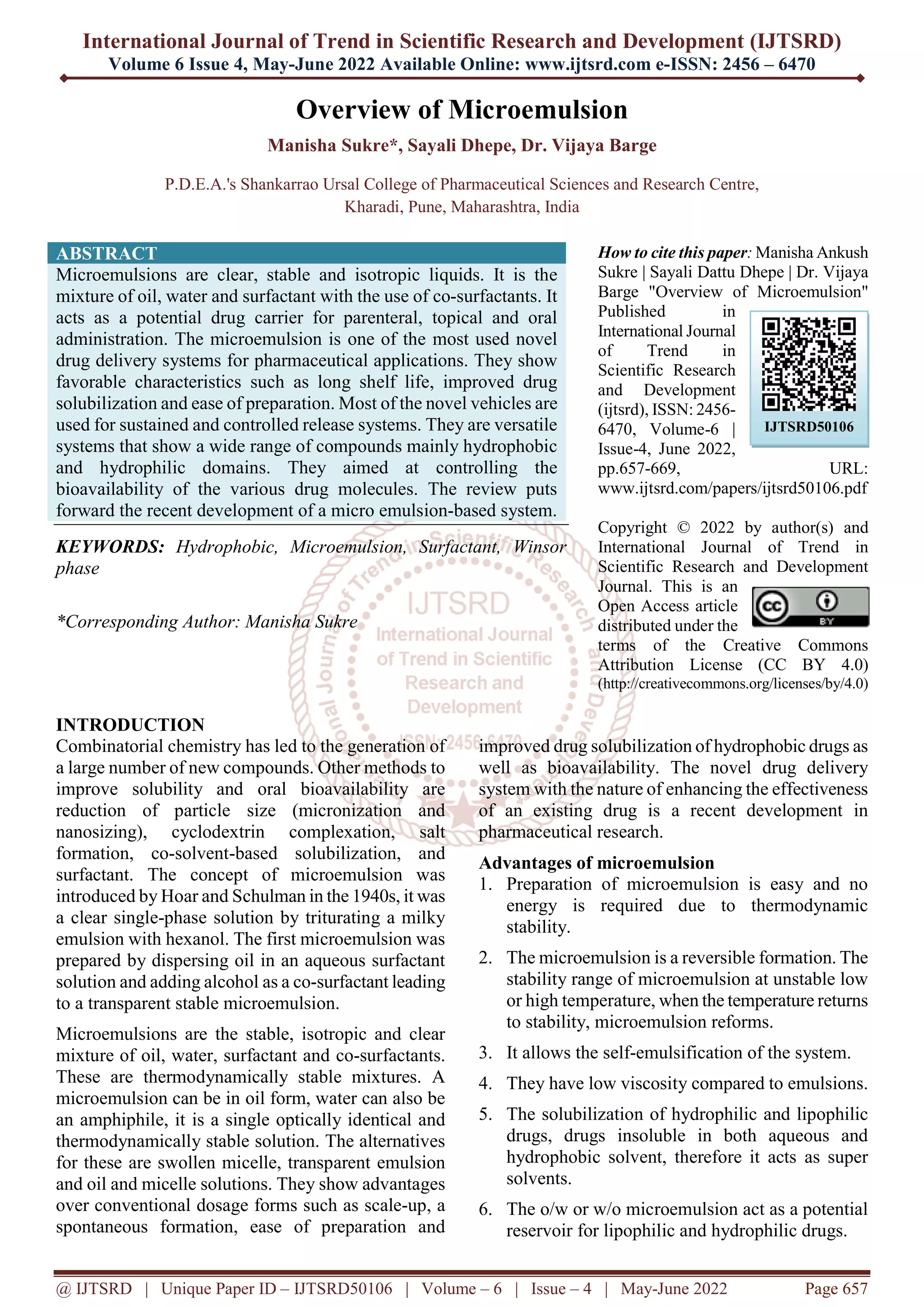 Overview of Microemulsion | PDF