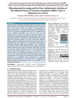 Phytochemical Screening and In Vitro Antibacterial Activities of the Ethanol Extract of Vernonia ...
