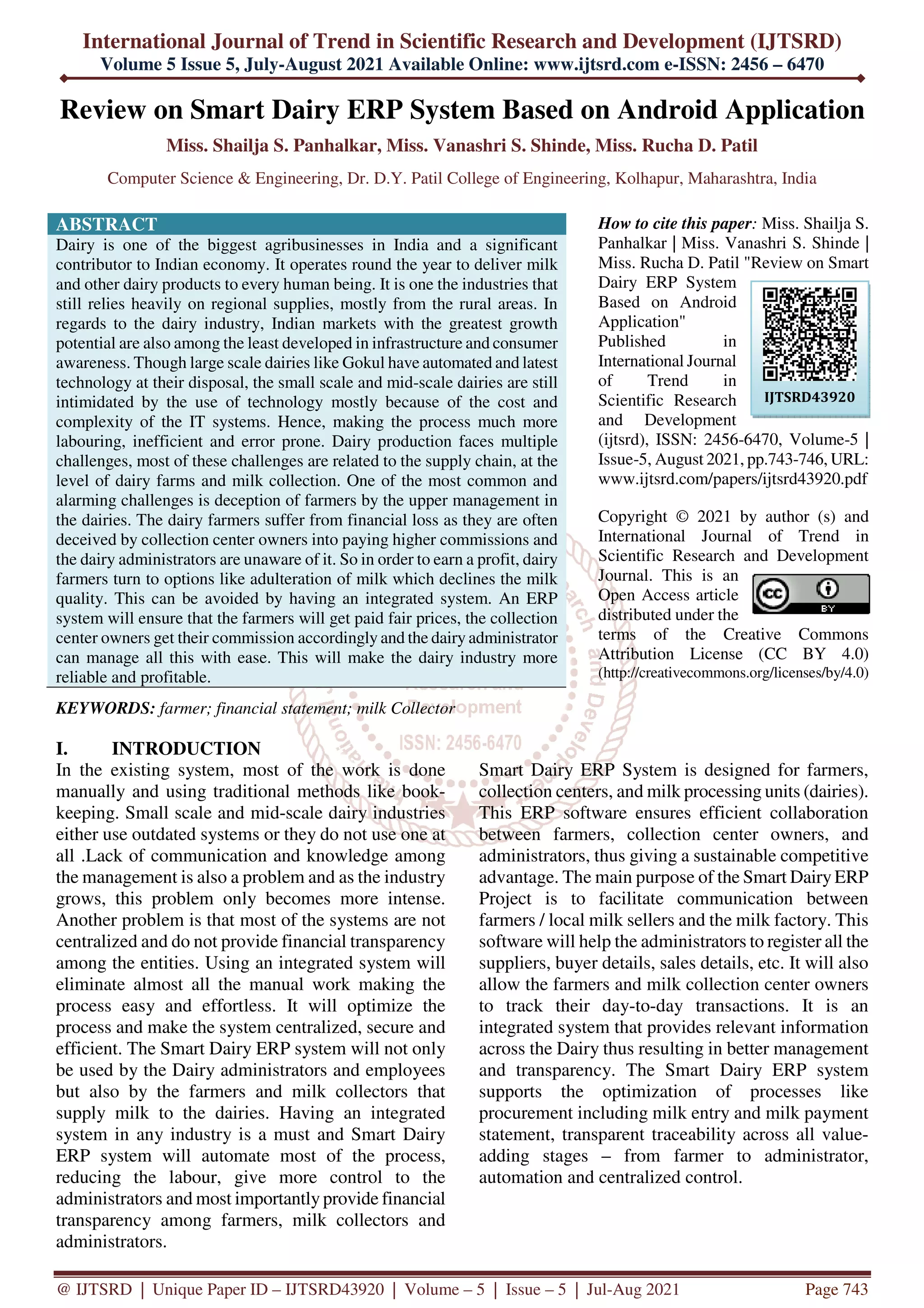 Review on Smart Dairy ERP System Based on Android Application | PDF