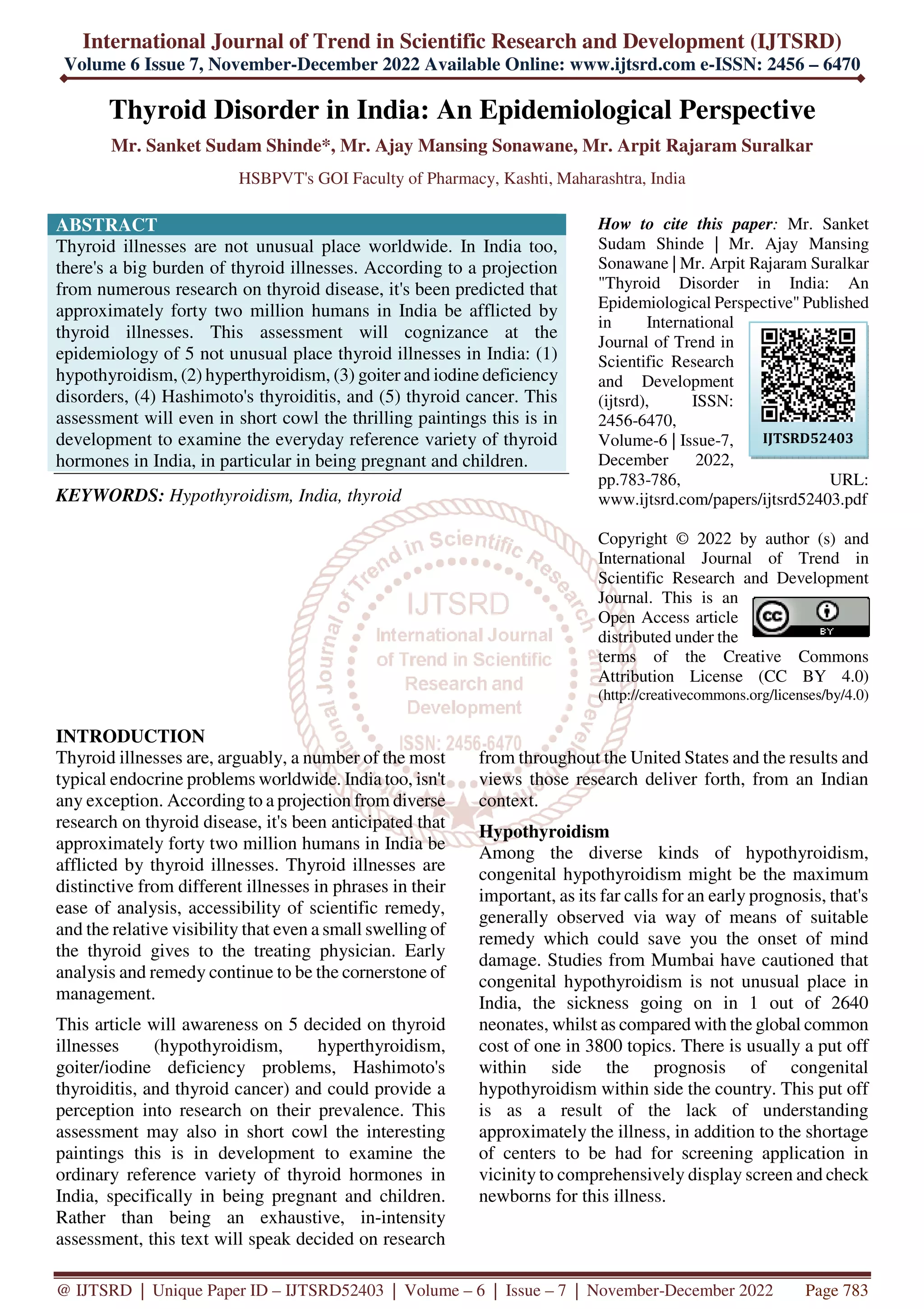 Thyroid Disorder in India An Epidemiological Perspective | PDF