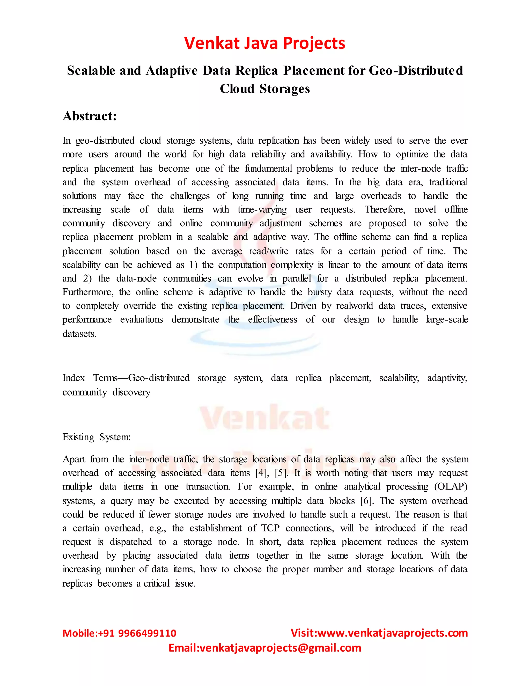 Scalable and adaptive data replica placement for geo distributed cloud ... Scalable and adaptive data replica placement for geo distributed cloud ...
