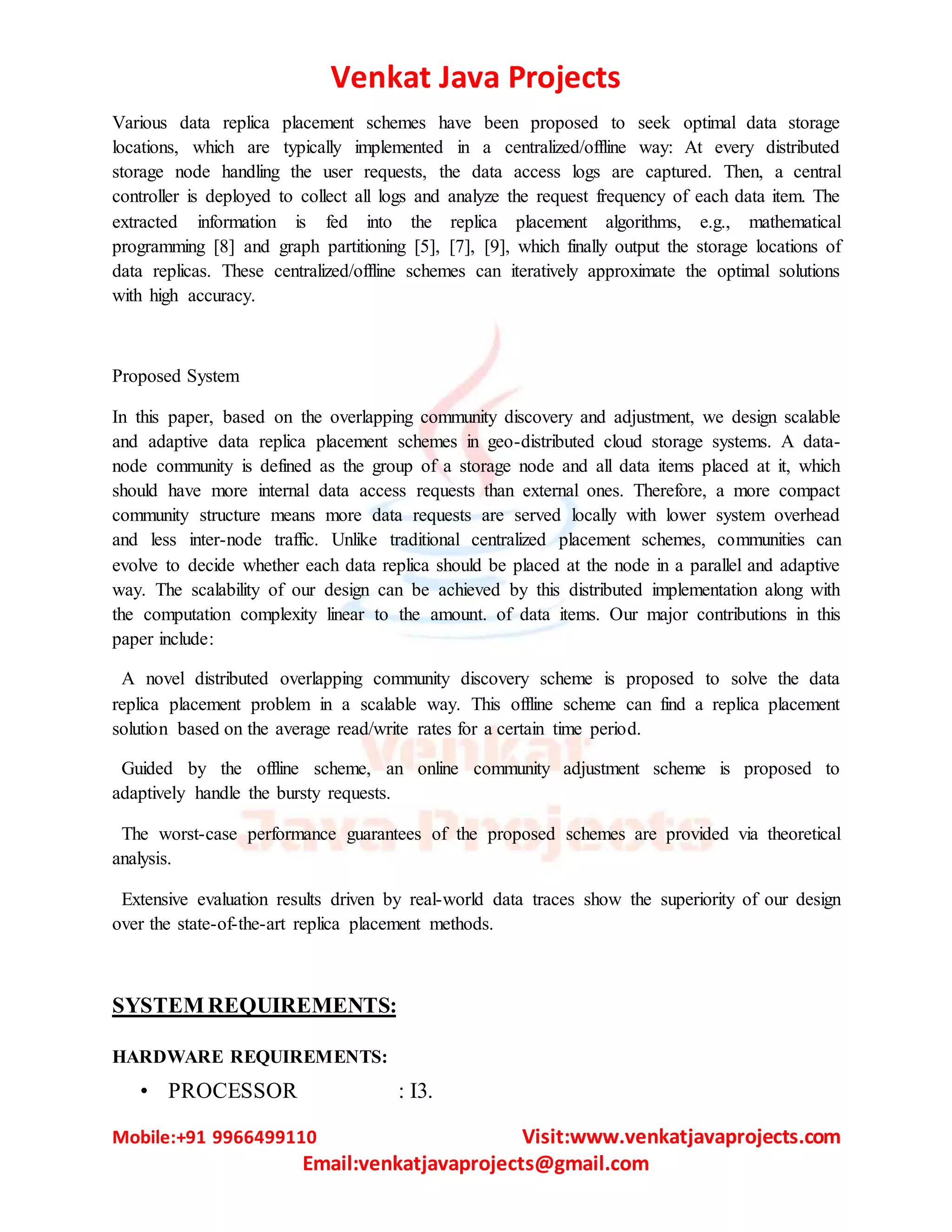 Scalable and adaptive data replica placement for geo distributed cloud ... Scalable and adaptive data replica placement for geo distributed cloud ...