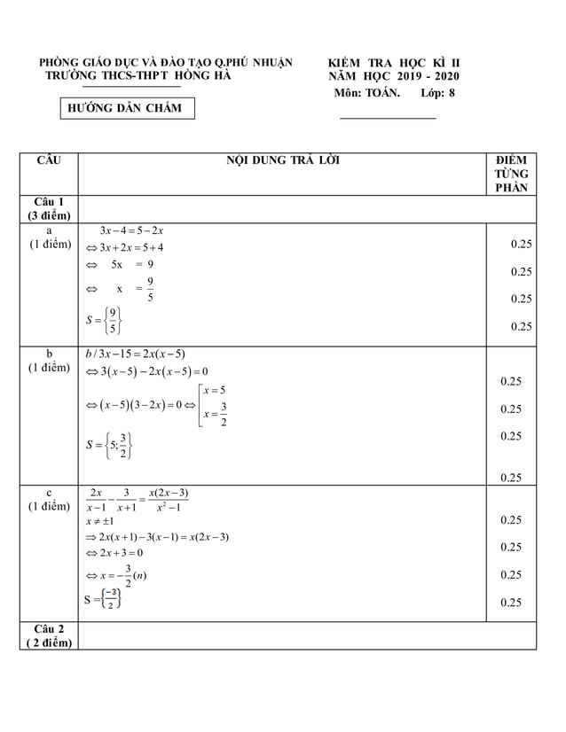 Đề Thi HK2 Toán 8 - THCS - THPT Đống Đa | PDF