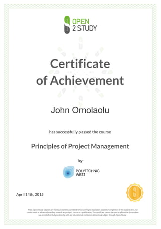 Certificate in project management | PDF