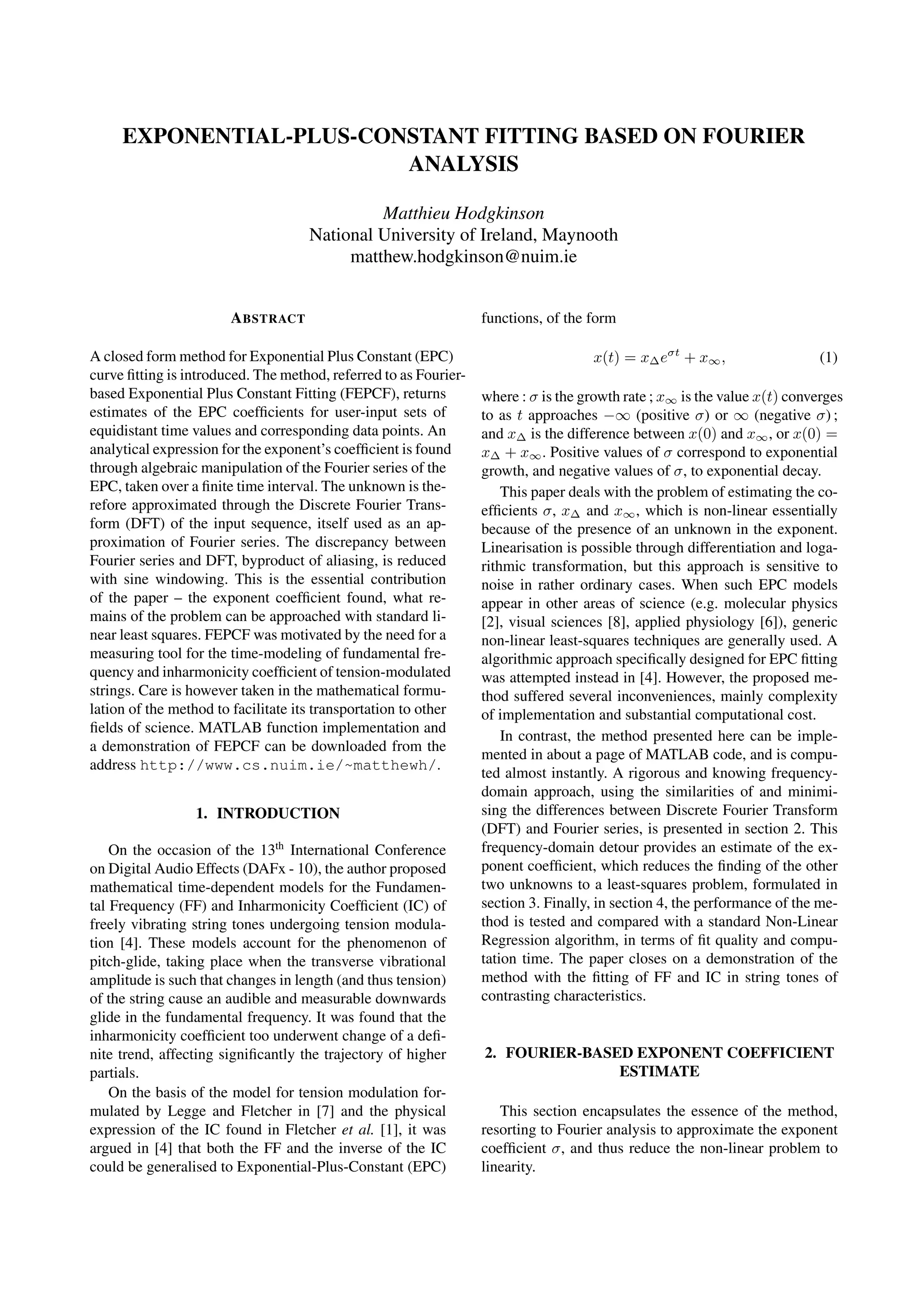 Exponential-plus-Constant Fitting based on Fourier Analysis | PDF