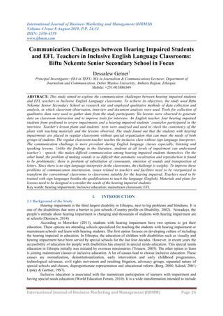 Communication Challenges between Hearing Impaired Students and EFL ...