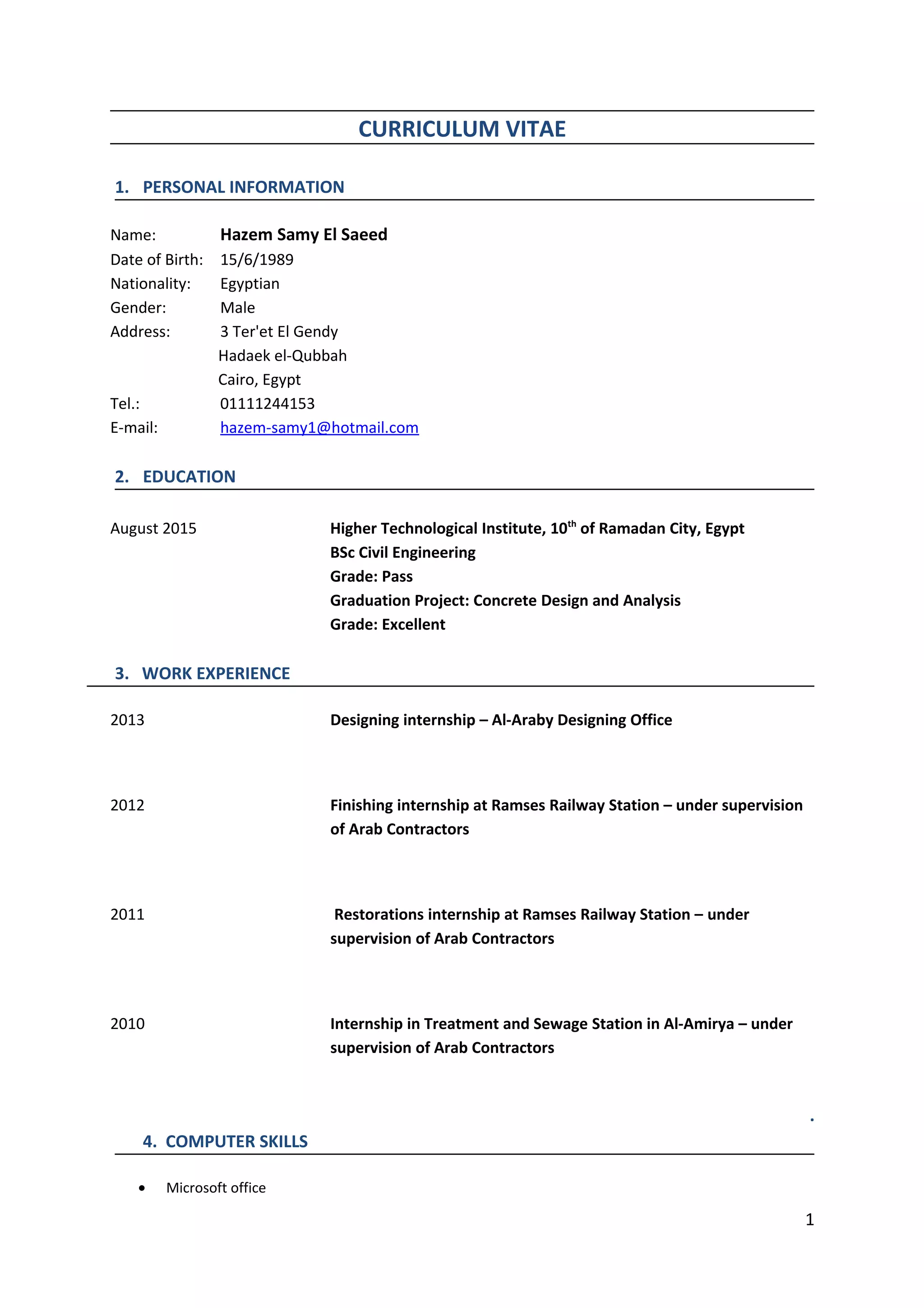 Hazem Samy CV engineer | DOC