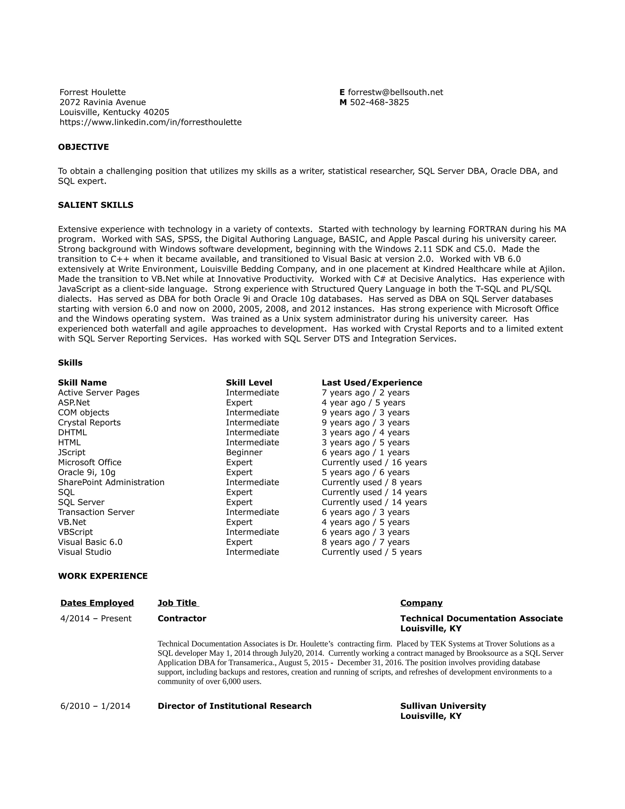 ForrestHouletteRevised | DOC | Databases | Computer Software and Applications