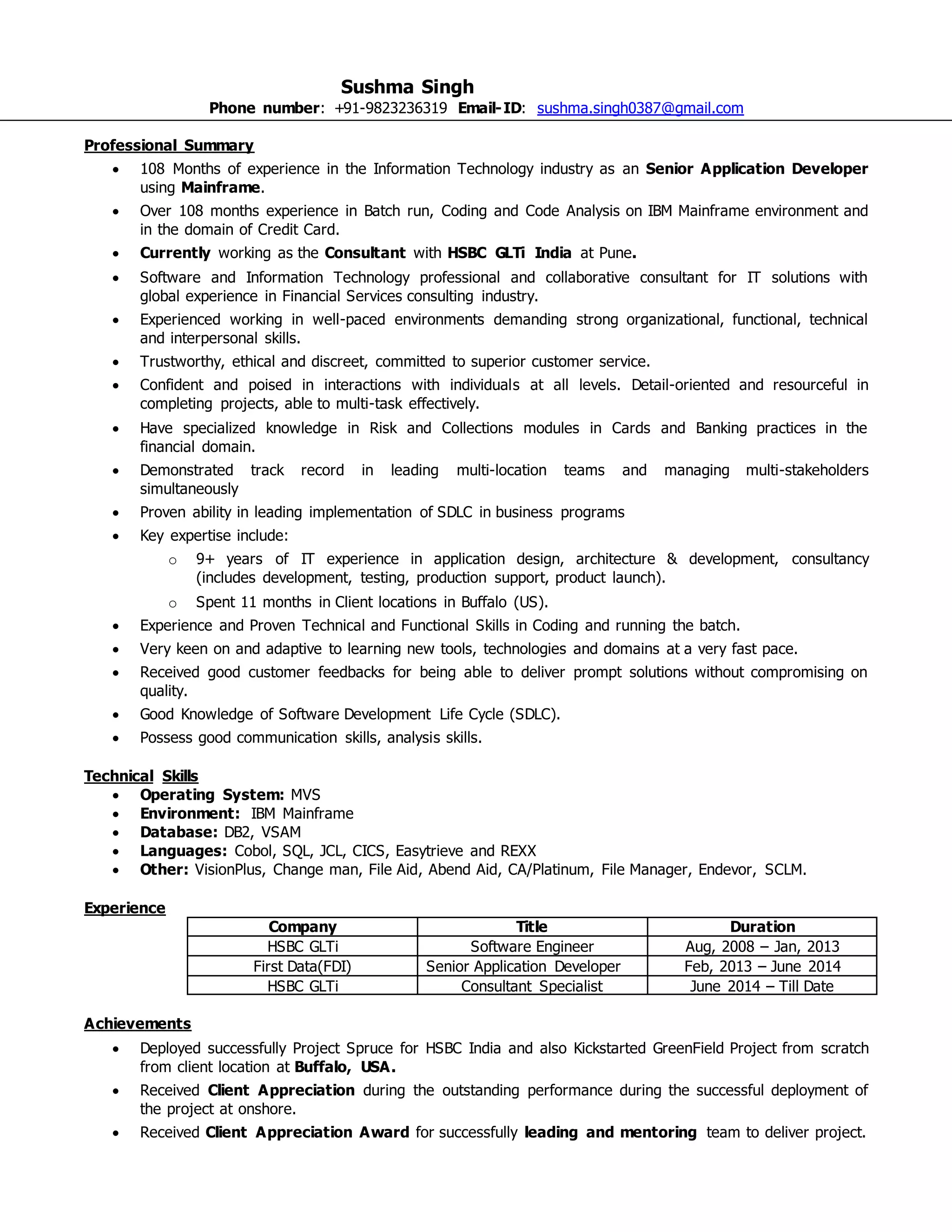 Sushma Singh-Resume | DOCX | Computer Software and Applications | Computing